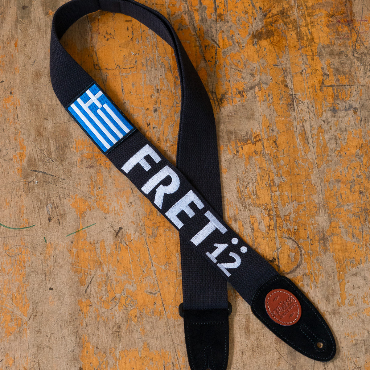 FRET12 GREECE FLAG GUITAR STRAP - BLOCK LOGO